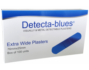 Blue Plasters Metal Detectable X Wide 25mm x 76mm Pkt 100 - Safety1st
